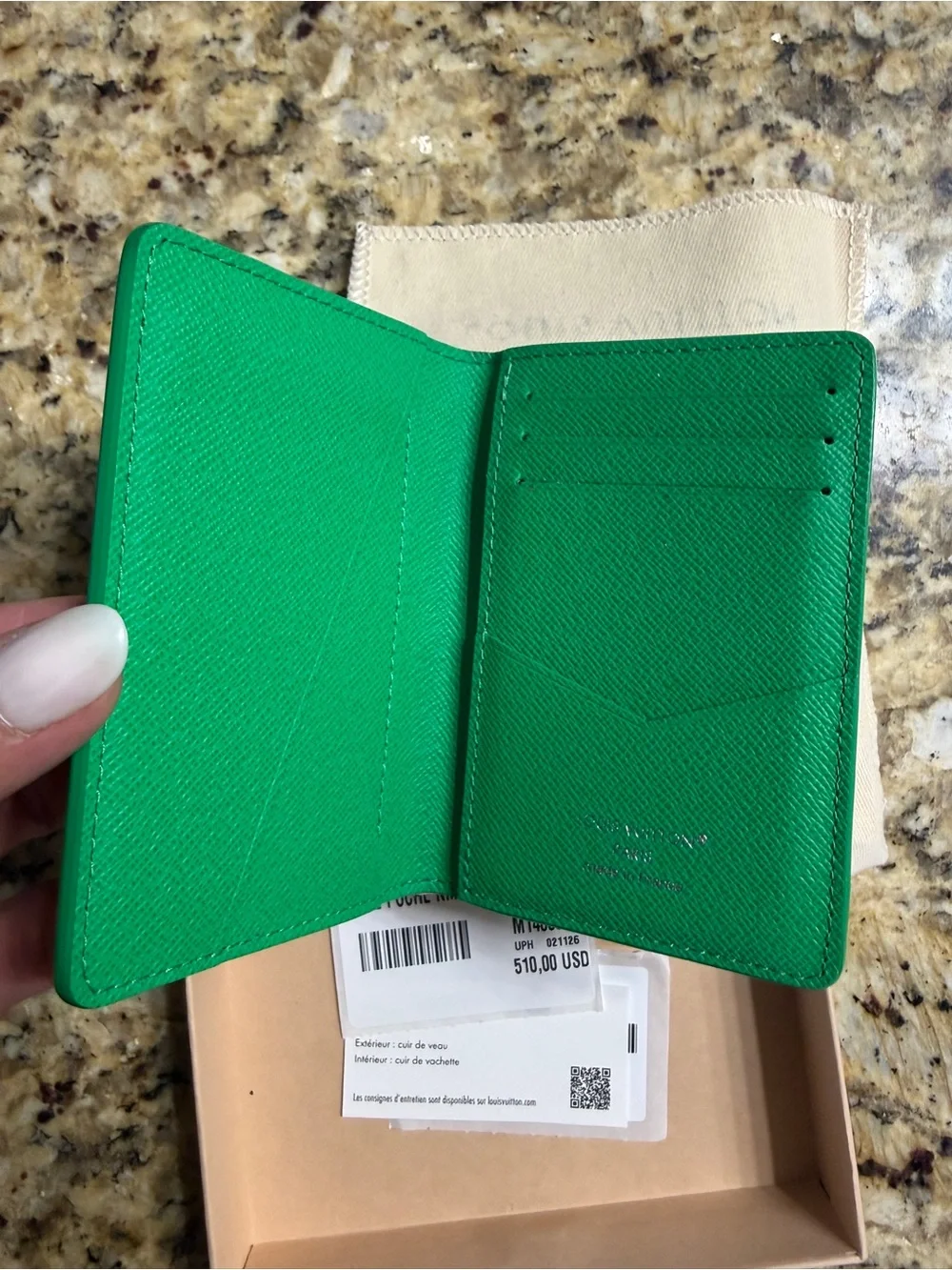 Louis Vuitton | Bags | Louis Vuitton Bright Green Textured Golf Bi Fold ...